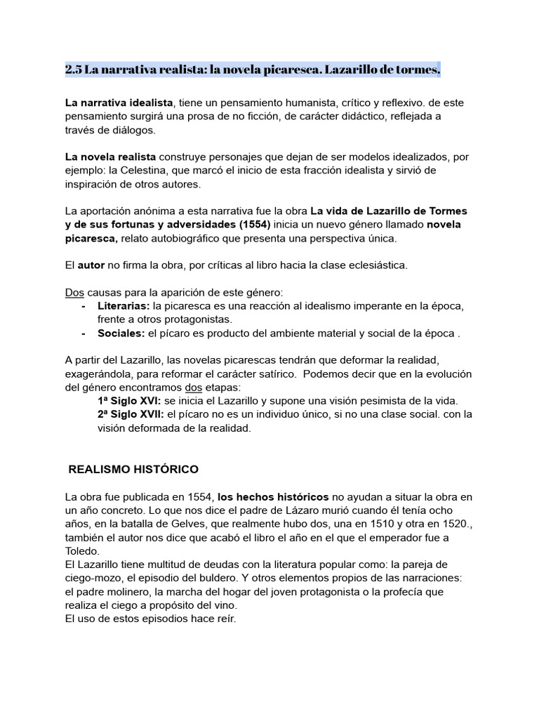 La novela picaresca: Lazarillo de Tormes | PDF | Novelas