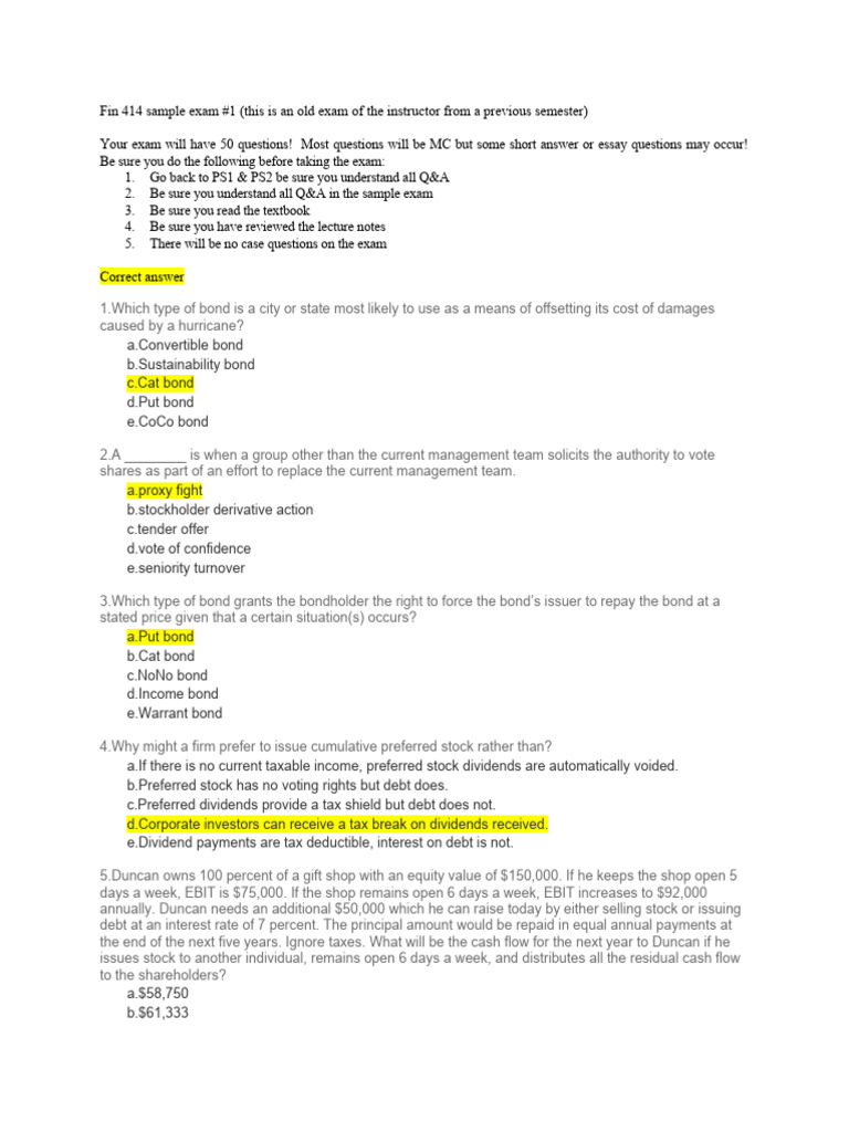 Sample Exam # 1 | PDF | Cost Of Capital | Preferred Stock