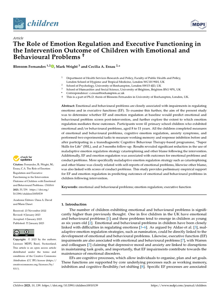 2023 The Role of Emotion Regulation and Executive Functioning in | PDF | Cognitive Behavioral ...