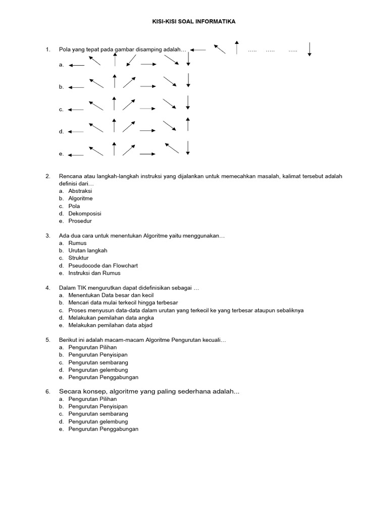 Kisi-Kisi Mapel Informatika Ganjil 2023-2024 | PDF
