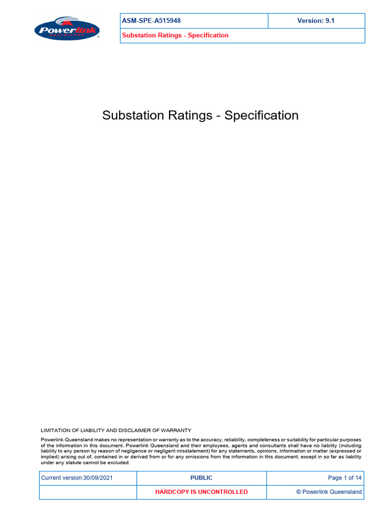 Substation Ratings Specification Guide | PDF | Electrical Substation ...
