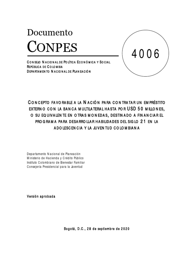 Documento Conpes 4006 | PDF | Juventud | Inclusión (Educación)