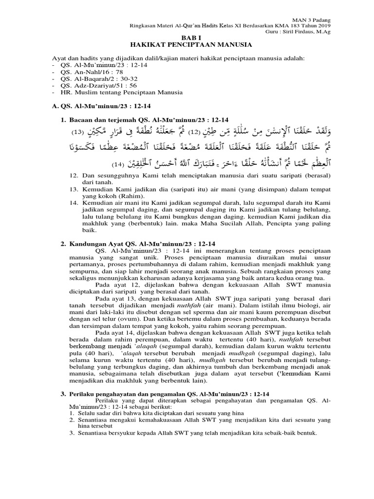 Bab I. Hakikat Penciptaan Manusia | PDF
