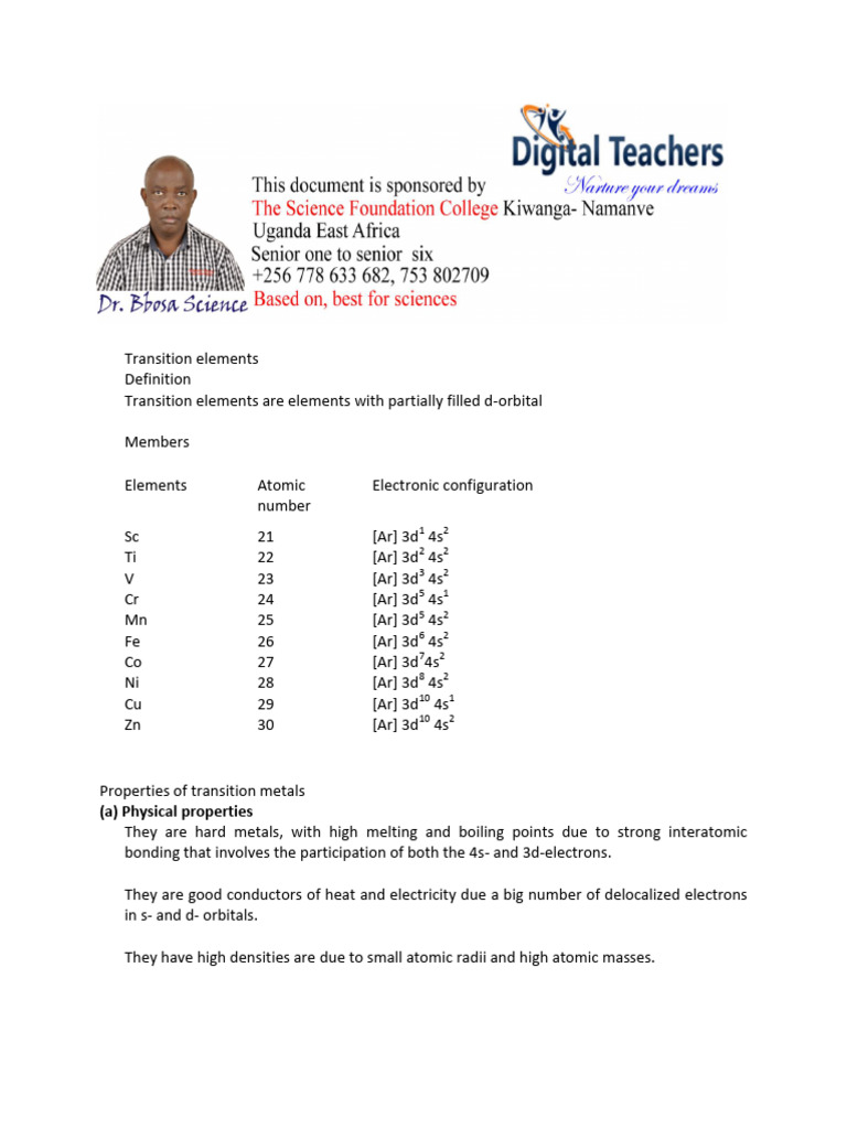 Transition Elements General Properties Scandium Titanium | PDF ...