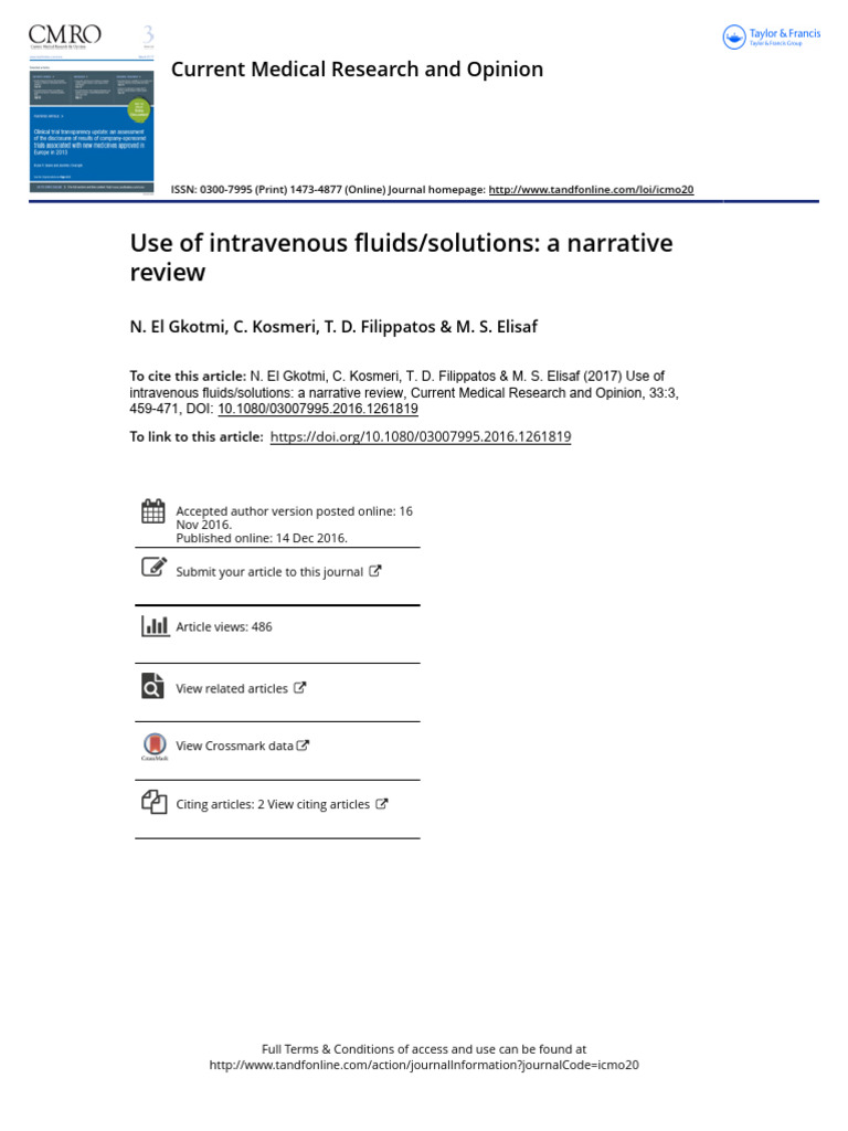 Use of Intravenous Fluidssolutions A Narrative Review | PDF | Sepsis ...