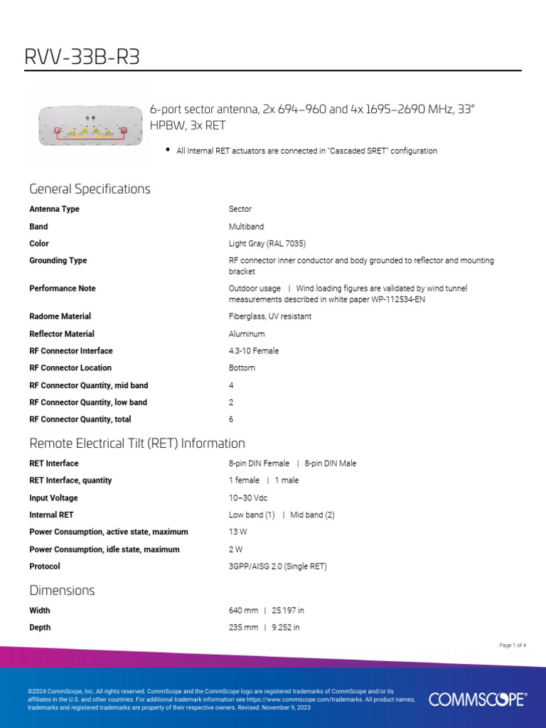 RVV-33B-R3 Product Specifications | PDF | Antenna (Radio) | Electromagnetic Radiation