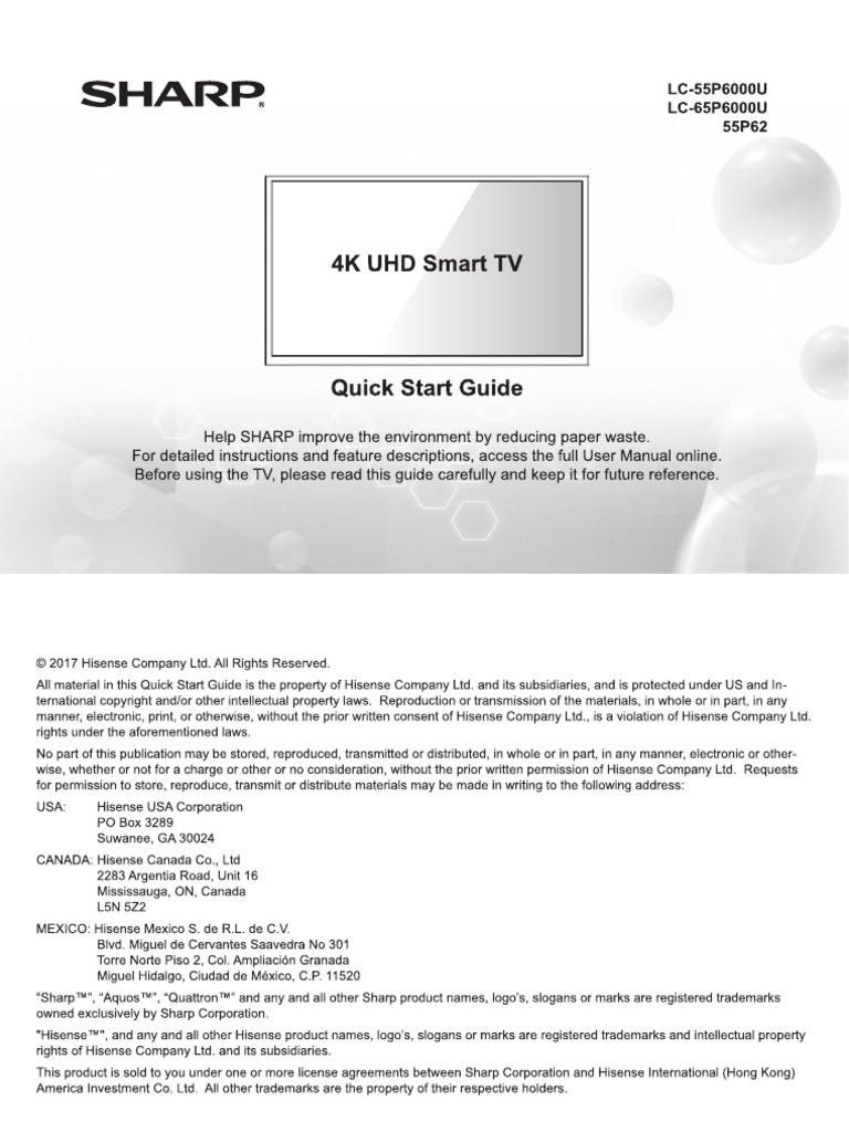 Sharp Lc-65p6000u Lc-55p6000u 55p62 User Manual | PDF