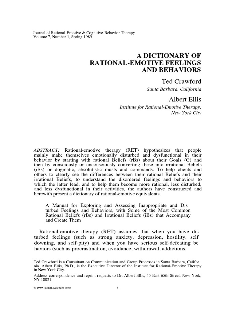 A Dictionary of REBT Feelings and Behavior (Ted Crawford, Albert Ellis ...