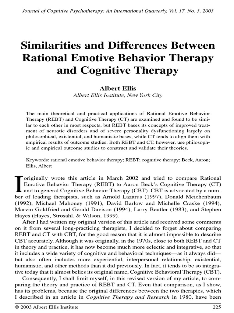 Similarities and Differences Between REBT and CT (Albert Ellis) | PDF ...