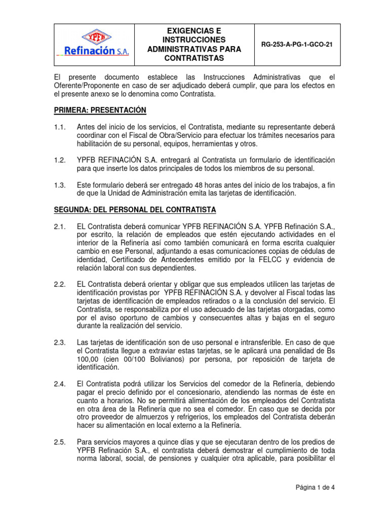Anexo 7 Rg-253-Pg-1-Gco-21 Exigencias e Instrucciones Adm | PDF ...