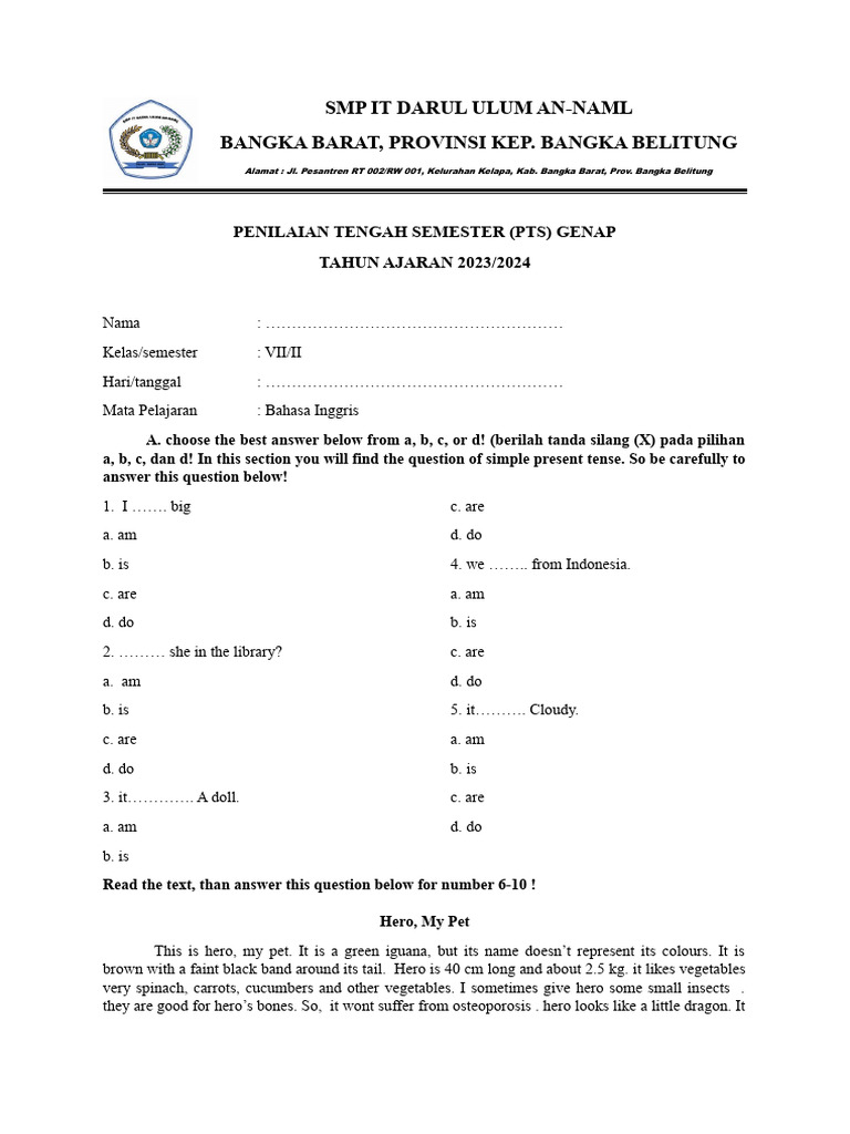 Soal PTS Genap Kelas 7 | PDF | Agriculture | Vegetables