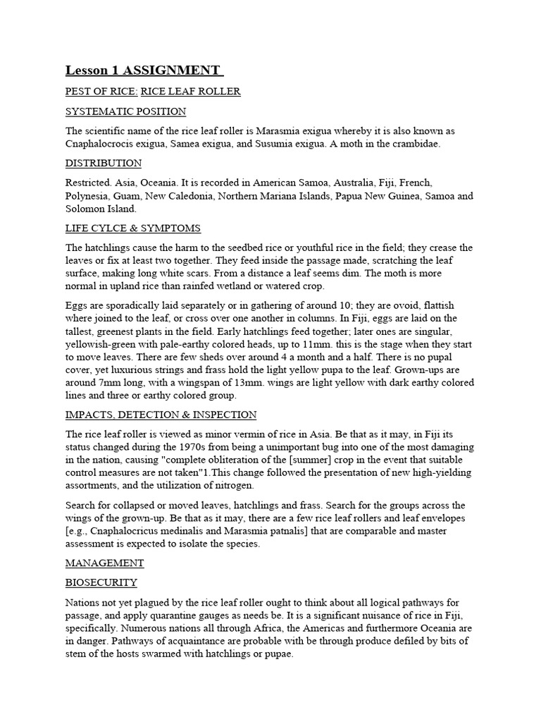 Lesson 1 ASSIGNMENT | PDF | Rice | Weed