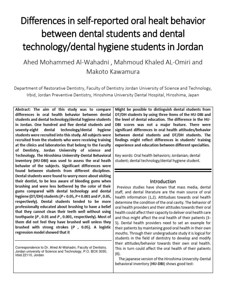 Differences in Self-Reported Oral Healt Behavior Between Den | PDF ...