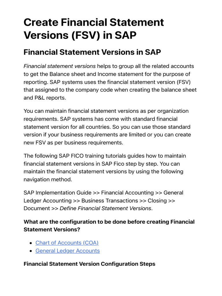 Create Financial Statement Versions in SAP | PDF | Financial Statement ...
