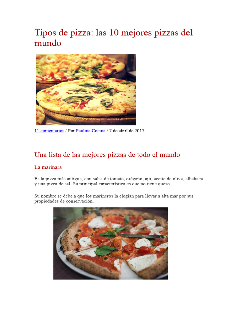 Tipos de pizza | PDF | Pizza | Alimentos
