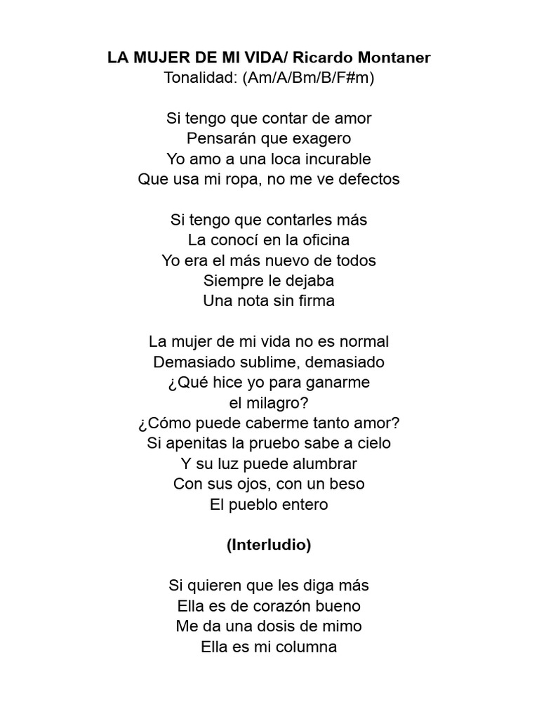 LA MUJER DE MI VIDA - Ricardo Montaner | PDF | Artes del Lenguaje y ...