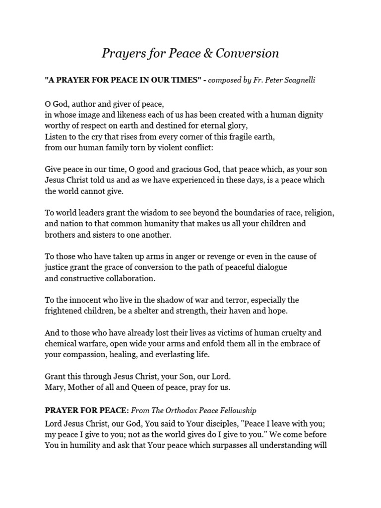 Prayers For Peace & Conversion | PDF | Jesus | God The Father