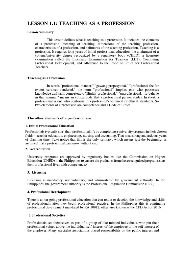 Understanding Teaching as a Profession | PDF | Teachers | Philosophy Of ...