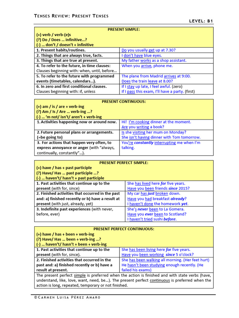 Present Tenses-B1 | PDF | Languages | Foreign Language Studies