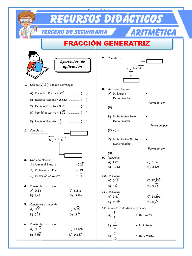 Fracción Generatriz para Segundo de Secundaria | PDF