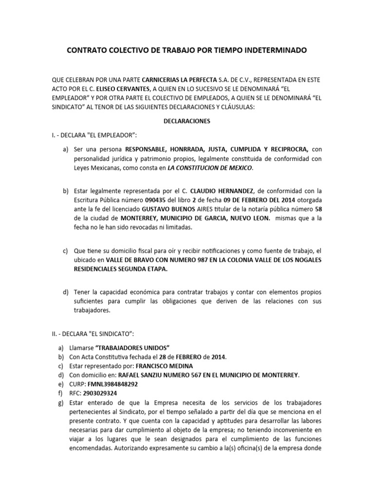 Formato-de-Contrato-Colectivo-de-Trabajo-2 | PDF | Salario | Derecho laboral