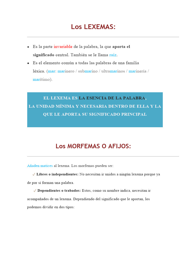 Definición y Función del Lexema | PDF | Numero Gramatical | Morfología ...