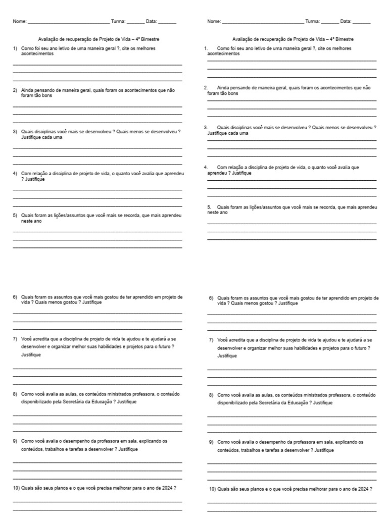 Ava Recup Projeto de Vida | PDF | Disciplinas