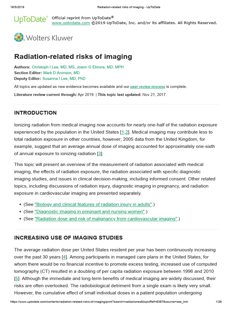 Radiation-Related Risks of Imaging - UpToDate | PDF | Ct Scan | Medical ...