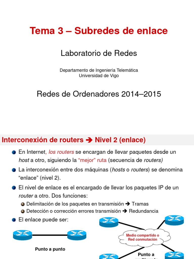 Tema 3 - Subredes de Enlace | PDF | Enrutador (Computación) | Red de computadoras