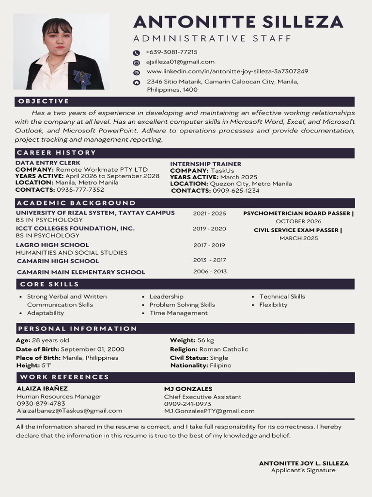 Silleza - A4 Resume (8.5 X 14 In) | PDF