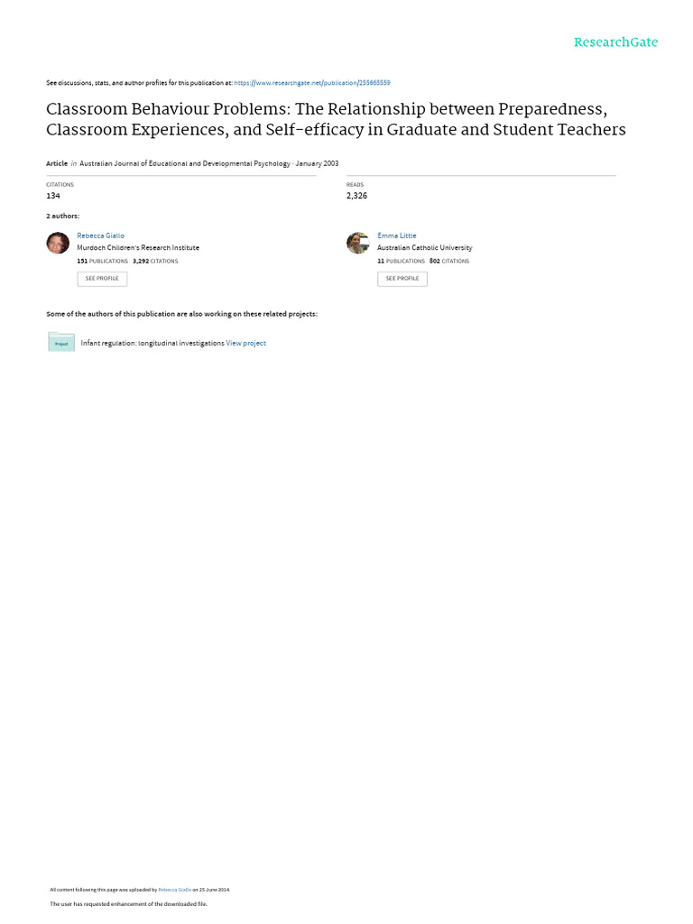 Classroom Behaviour Problems The Relationship Betw | PDF | Self ...