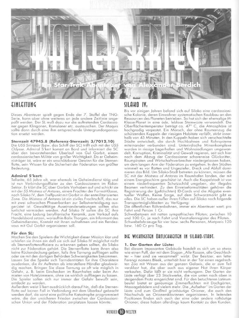 FASA Trek - WonderWorlds40 - Cold War, A Star Trek-Adventure(german) | PDF