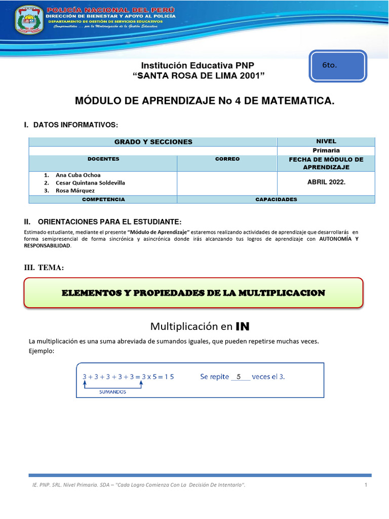 Alexia Módulo de Matematica 04 | PDF | Multiplicación | Número natural