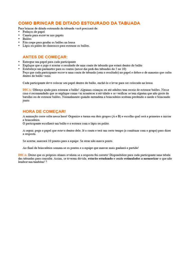 Ditado Estourado: Brincando com Tabuada | PDF