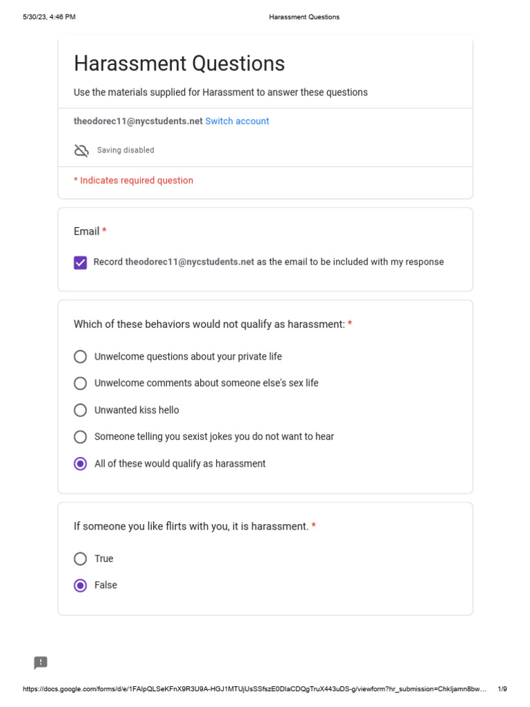 Harassment Questions | PDF | Sexual Harassment | Cyberbullying