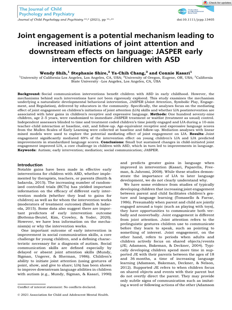 Joint Engagement Is A Potential Mechanism Leading To Increased Initiations of Joint Attention ...