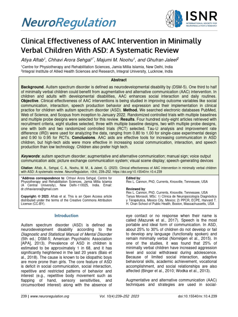 Clinical Effectiveness of AAC Intervention in Minimally Verbal Children ...