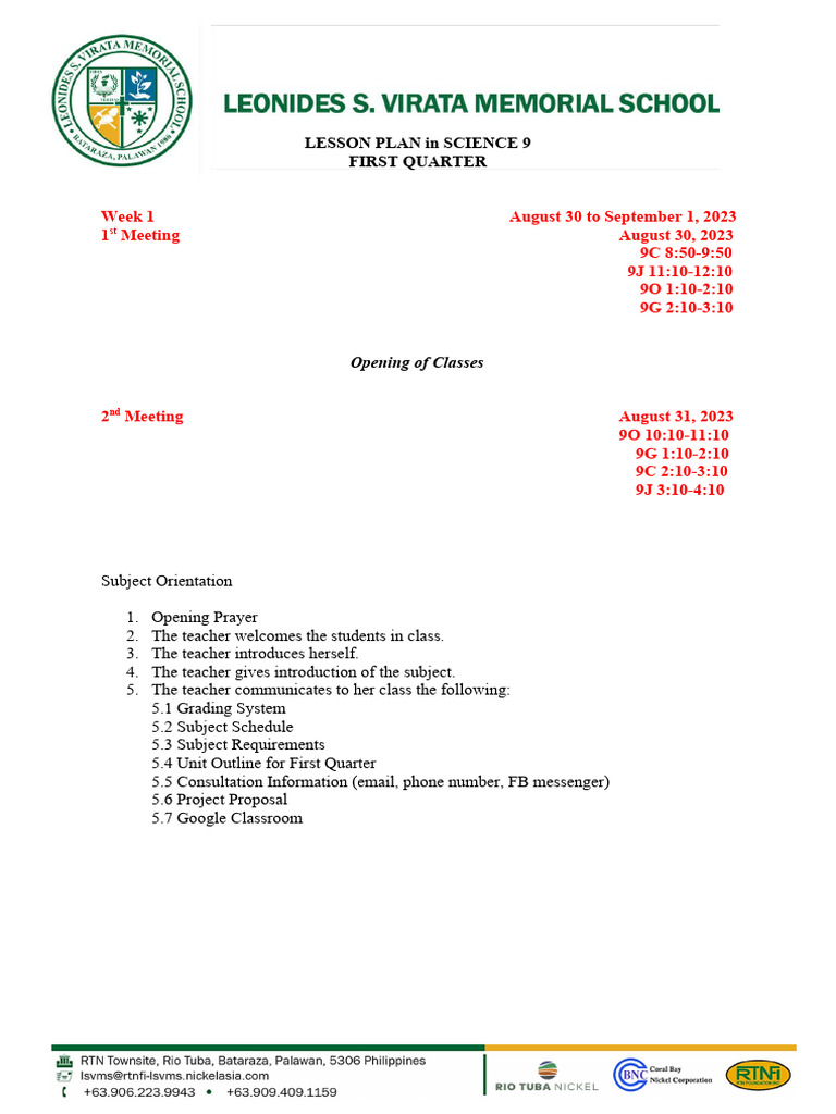 Grade 9 Science Lesson Plan Week 1 and 2 | PDF | Circulatory System | Heart