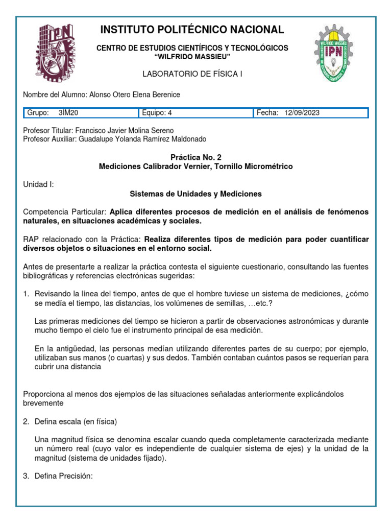 CUESTIONARIO PRACTICA 2 2023 | PDF | Medición | Hora