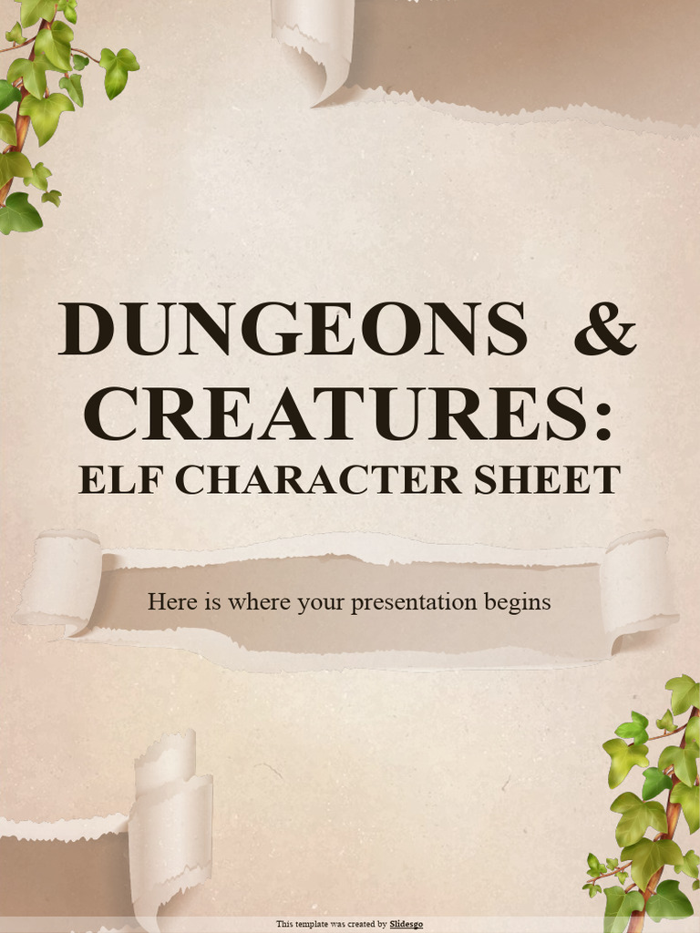 Dungeons and Creatures - Elf Character Sheet by Slidesgo | PDF ...