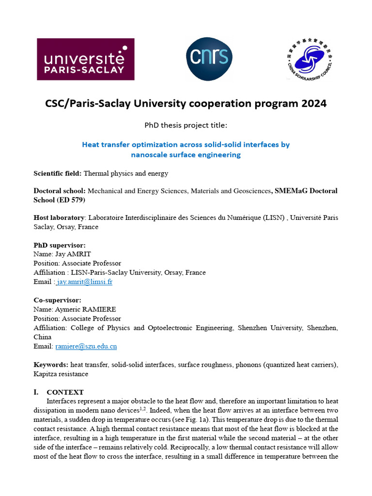 CSC/Paris-Saclay University Cooperation Program 2024 | PDF | Heat ...