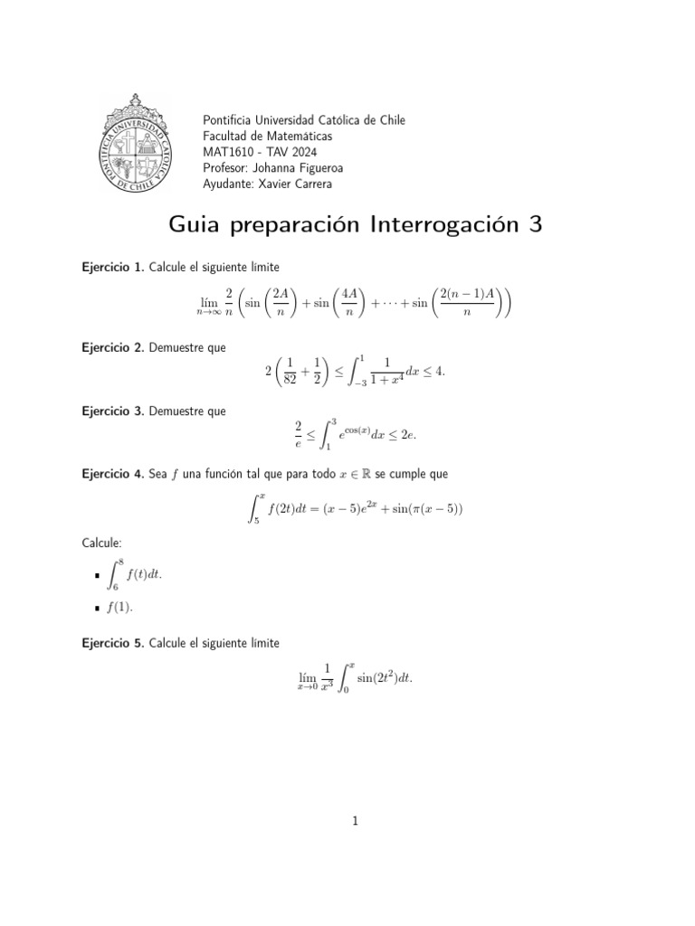 Guia Preparacion I3 Tav2024 | PDF | Cálculo | Análisis matemático
