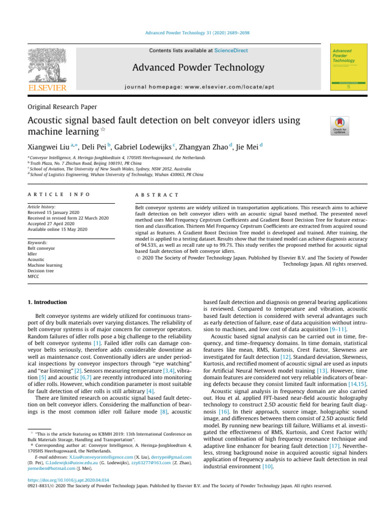 Acoustic Signal Based Fault Detection On Belt Conveyor Idlers Using ...