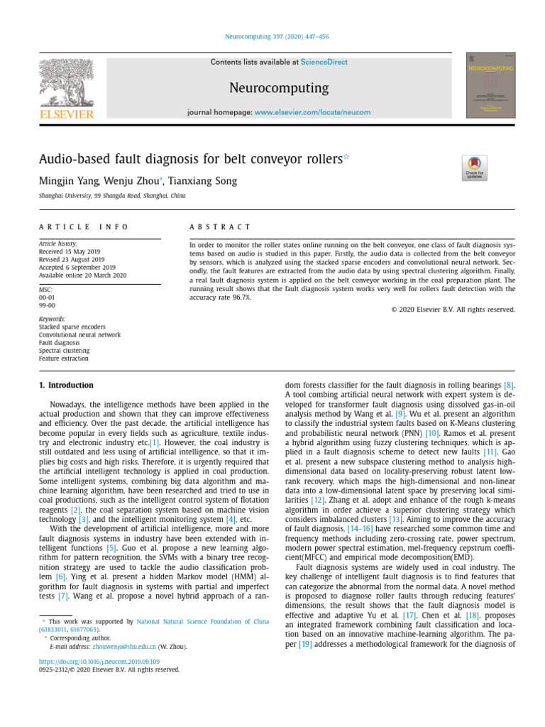Audio-Based Fault Diagnosis For Belt Conveyor Rollers | PDF | Principal ...
