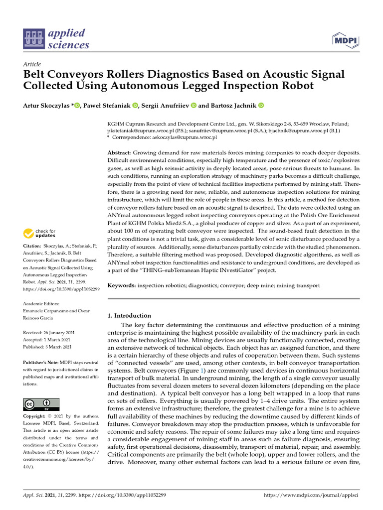 Belt Conveyors Rollers Diagnostics Based On Acoustic Signal Collected Using Autonomous Legged