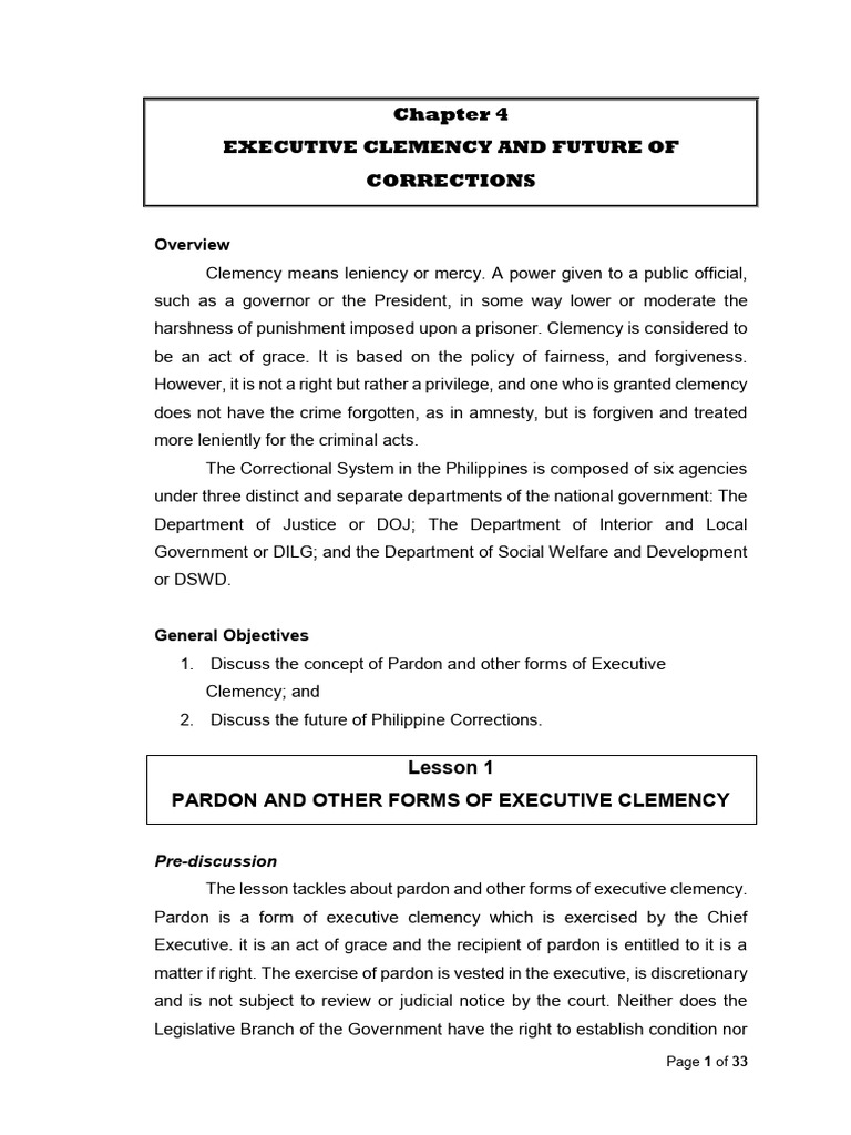 Chapter 4 Lesson 1 Pardon and Other Forms of Executive Clemency | PDF ...