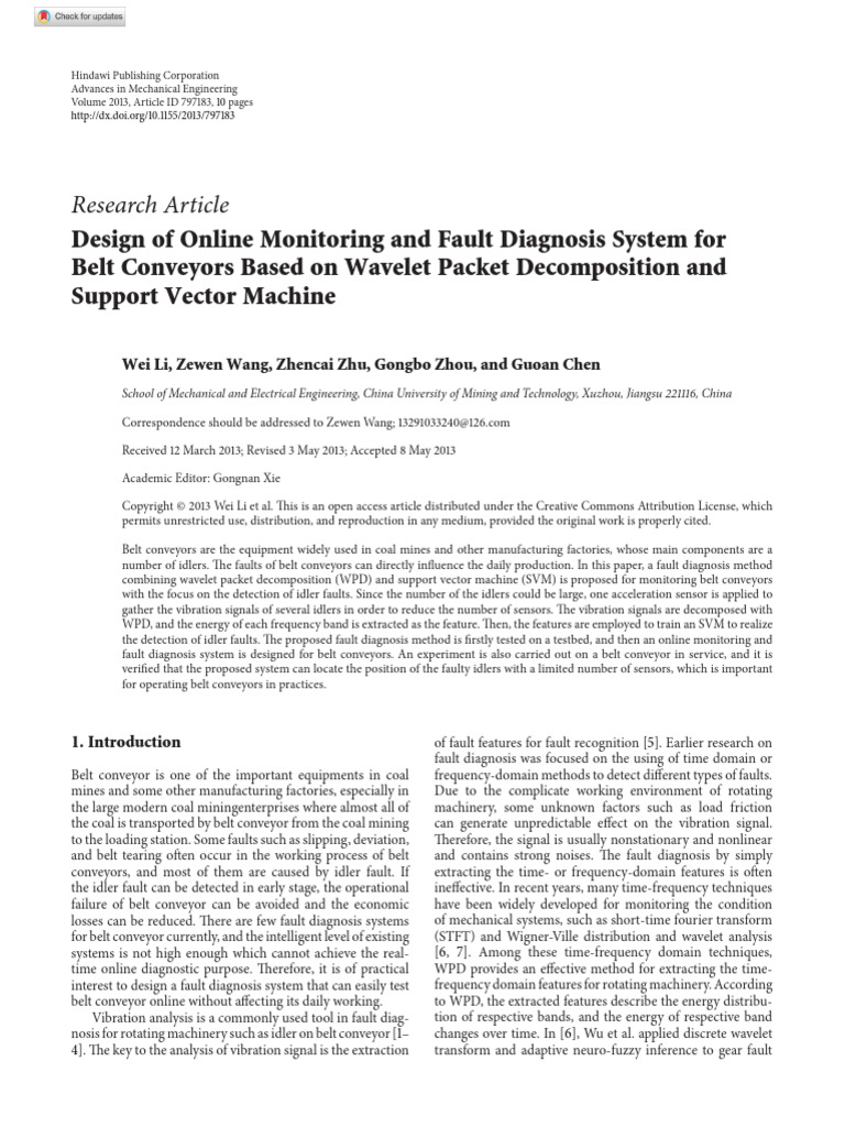 Design Of Online Monitoring And Fault Diagnosis System For Belt Conveyors Based On Wavelet