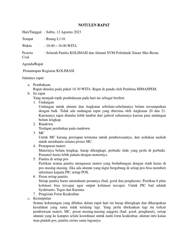 NOTULEN RAPAT | PDF