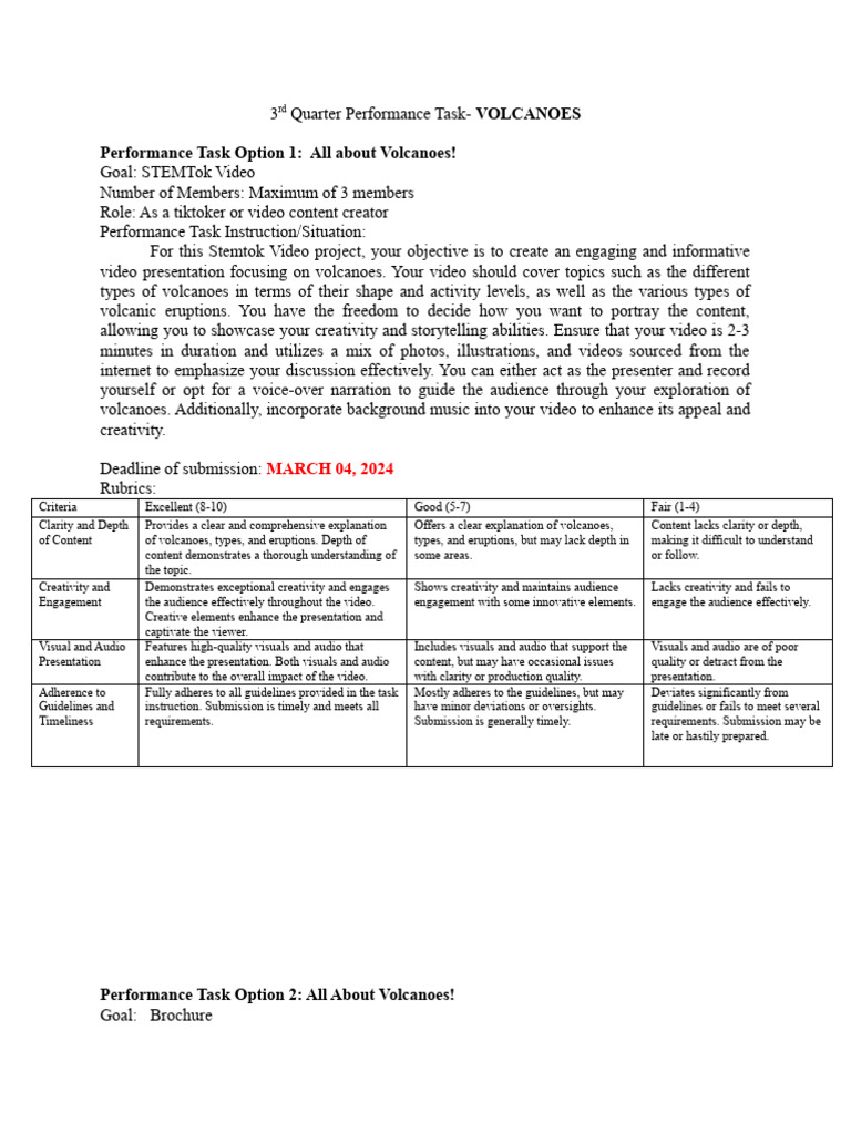 3rd Quarter Performance Task | Download Free PDF | Volcano | Creativity