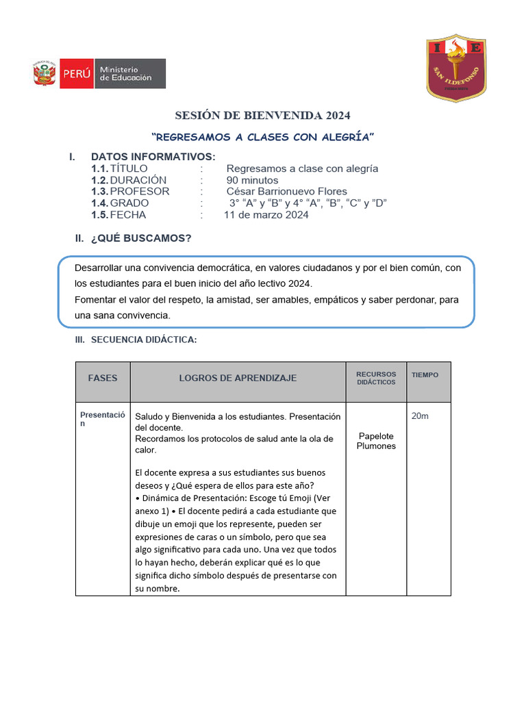 Sesión de Bienvenida 2024 | PDF